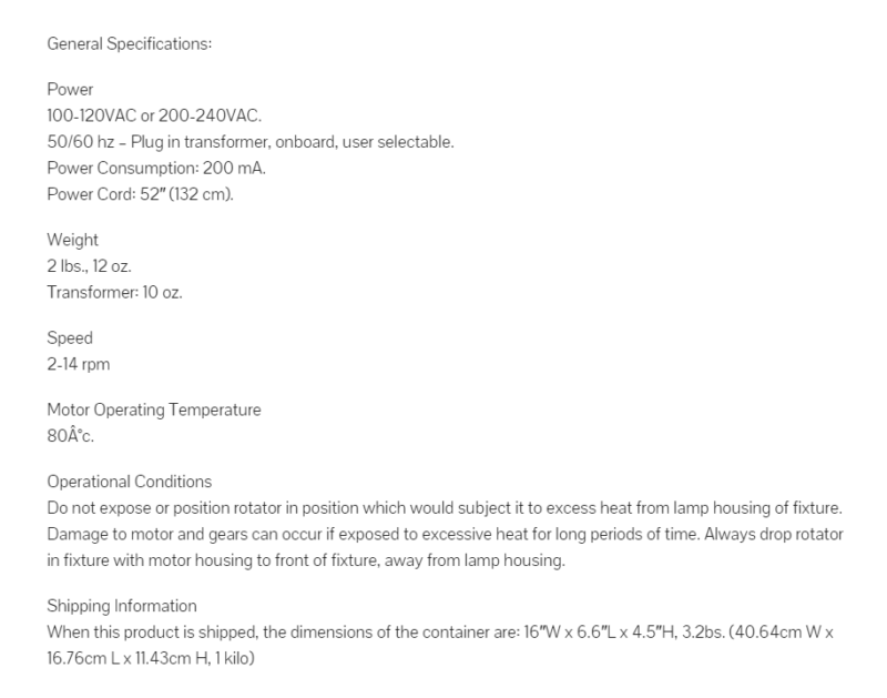 ROSCO VORTEX 360 DUAL GOBO ROTATOR - Audio Light Asia Pte Ltd